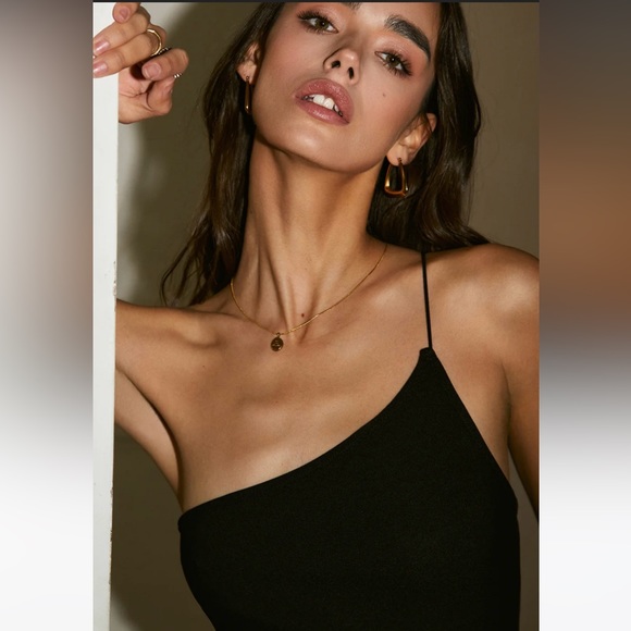 Commense | Dresses | Brand New Commense Satin Black Asymmetrical Open Back Midi Dress | Poshmark